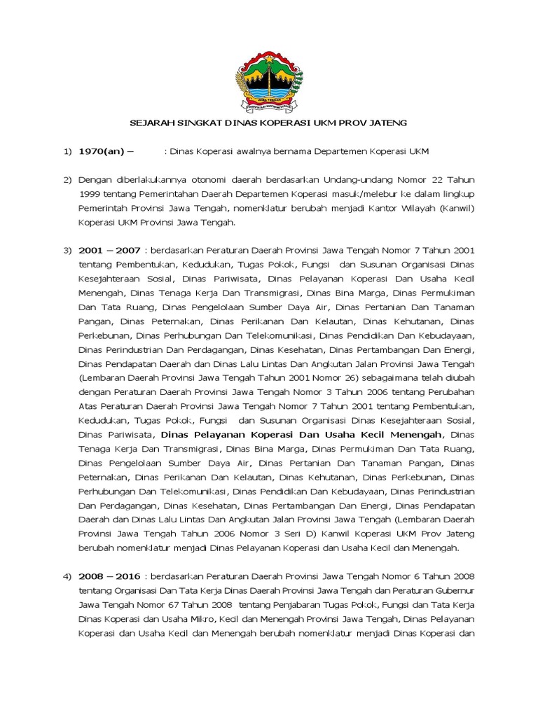 Sejarah Singkat Dinas Koperasi Ukm Prov Jateng | PDF | Ilmu Sosial