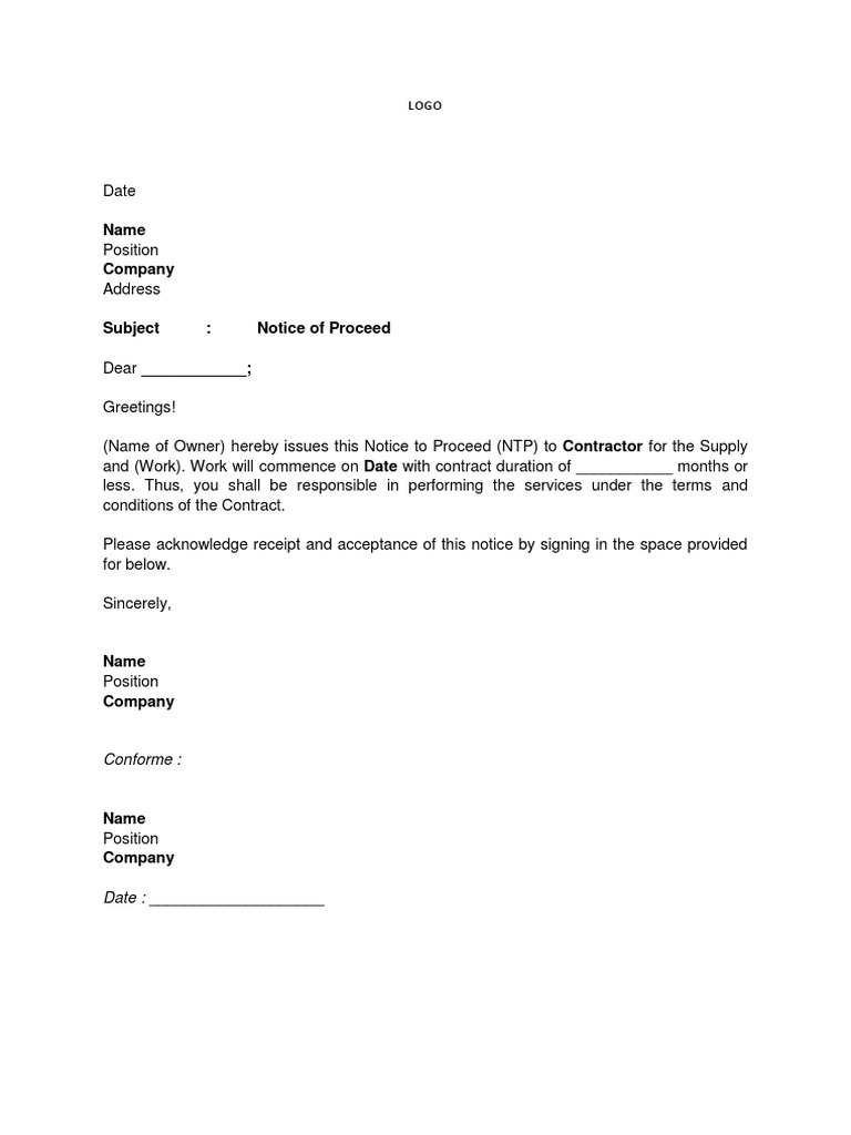 Notice To Proceed PDF | PDF