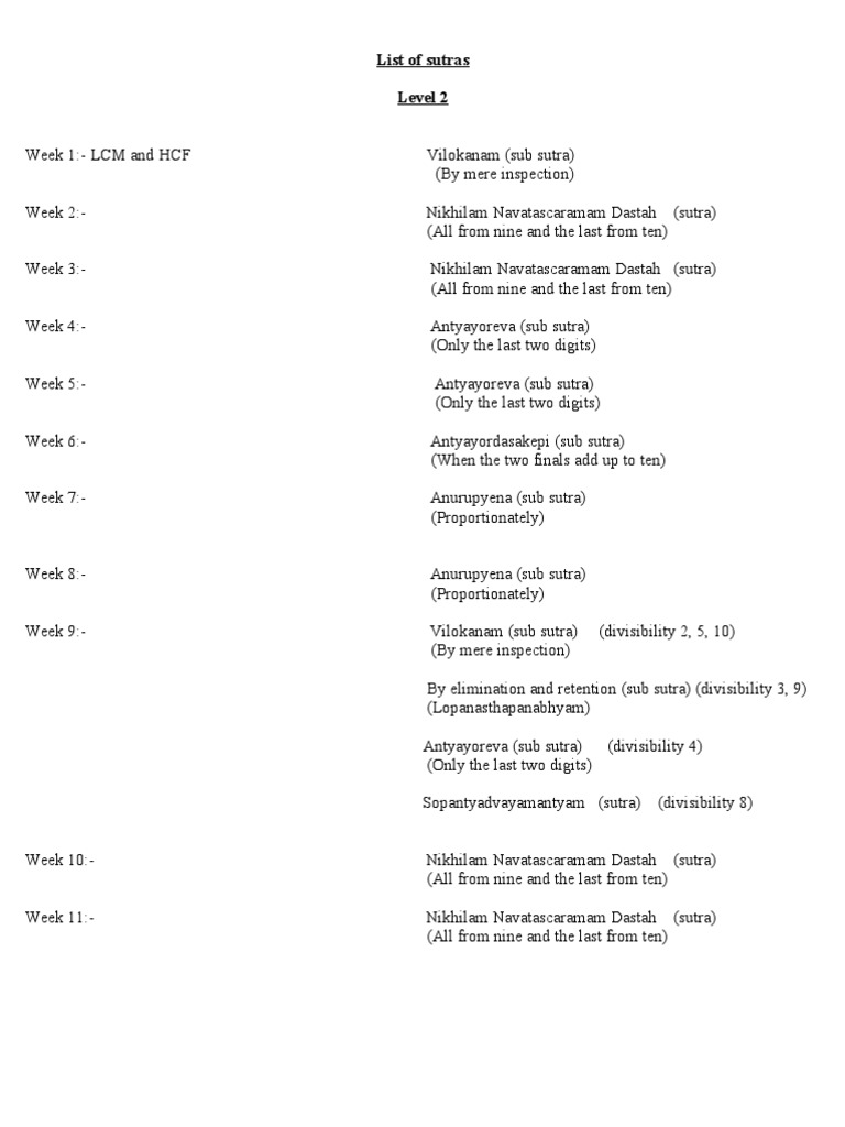 Vedic Maths Sutras Overview | PDF | Division (Mathematics) | Arithmetic
