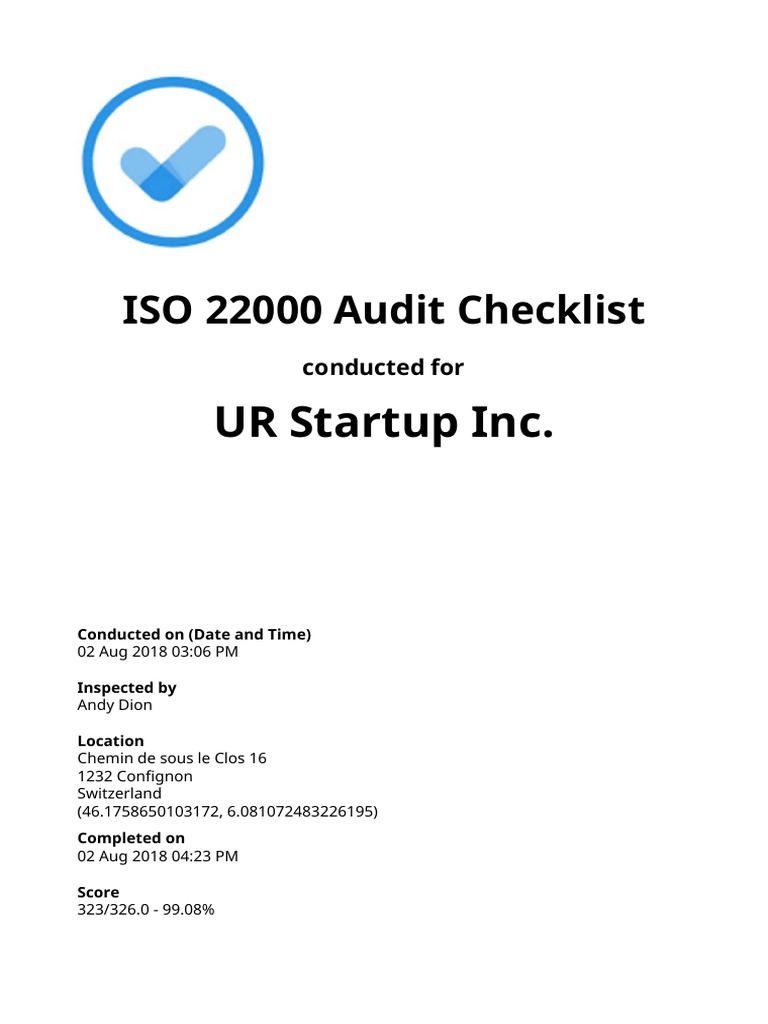 ISO 22000 Audit Checklist Report | PDF | Food Safety | Hazard Analysis ...