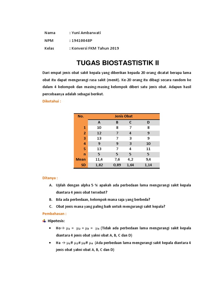 Tugas Biostatistik Anova | PDF