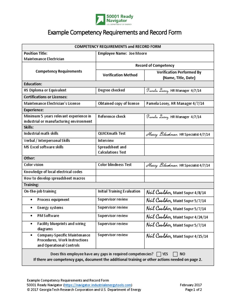 Competency Requirements and Record Form (Example) | PDF | Electrician | Engineering
