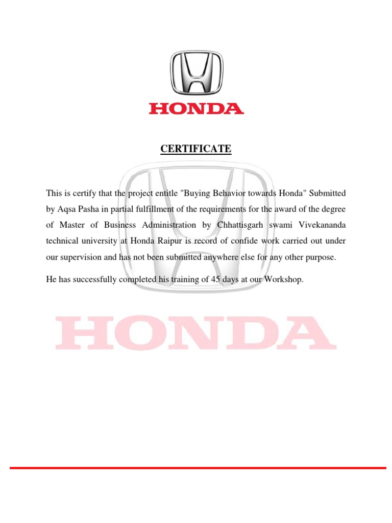 Honda Certificate | PDF