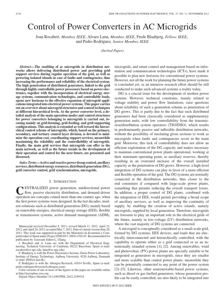 Control of Power Converters in AC Microgrids PDF | PDF | Distributed Generation | Electrical Grid