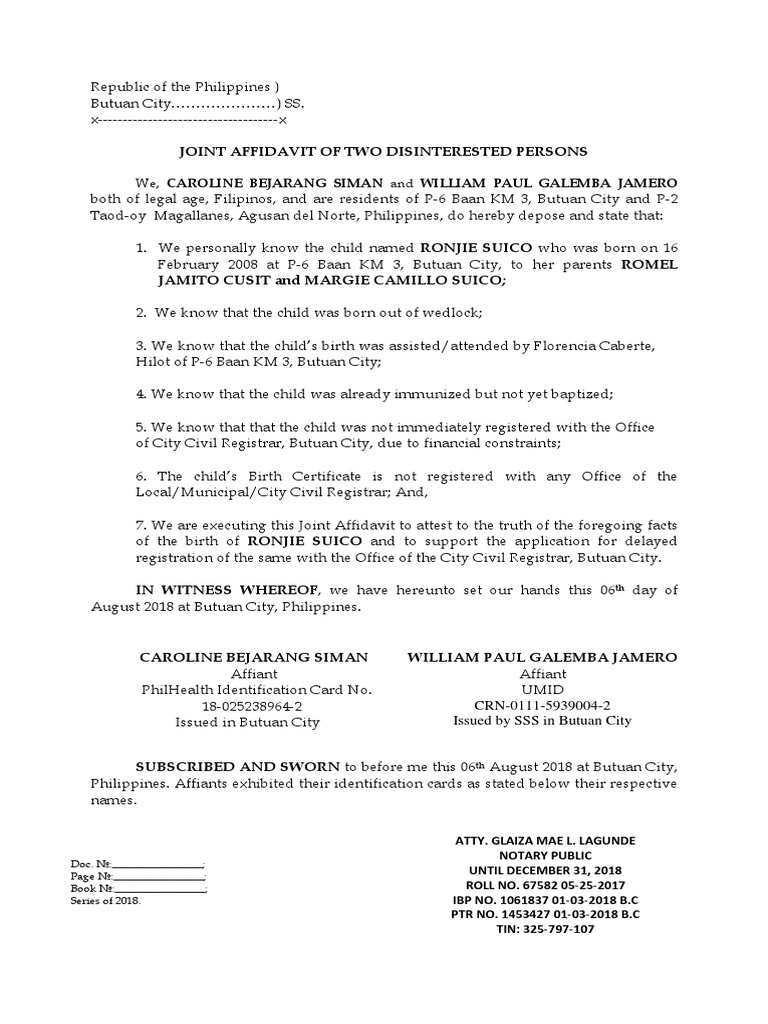 Loquinte JOINT | PDF | Affidavit | Birth Certificate
