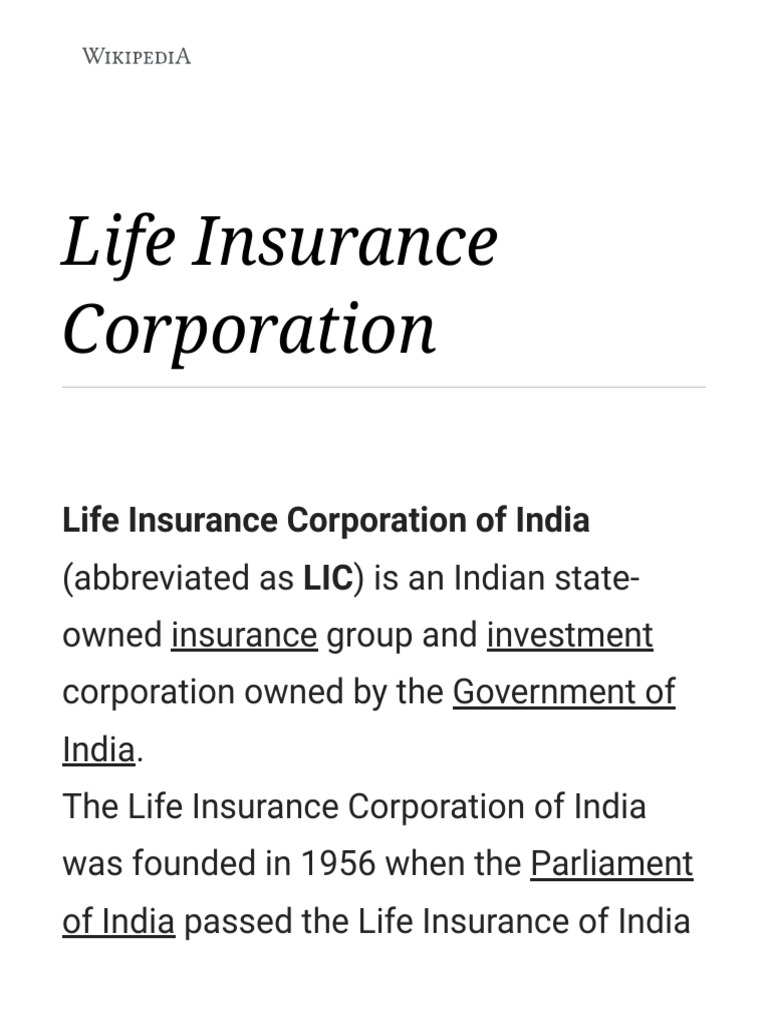 Life Insurance Corporation - Wikipedia | PDF | Economy Of India | Companies