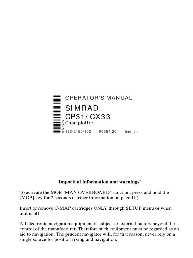 Chart Plotter Simrad CP31 & CX33 OPERATOR'S MANUAL | PDF | Menu ...