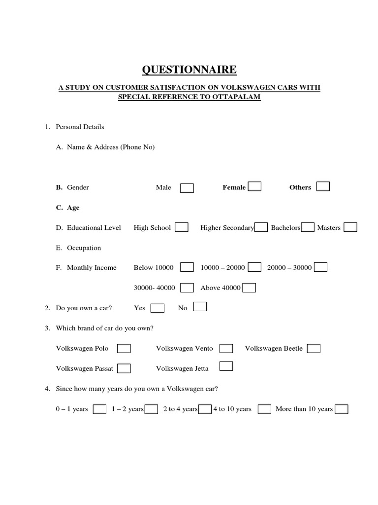 Questionnaire PDF | PDF | Volkswagen | Car
