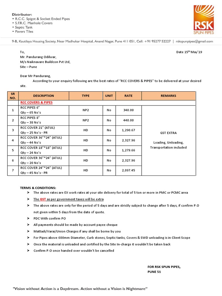 Quotation - RCC Cover | PDF | Payments | Services (Economics)