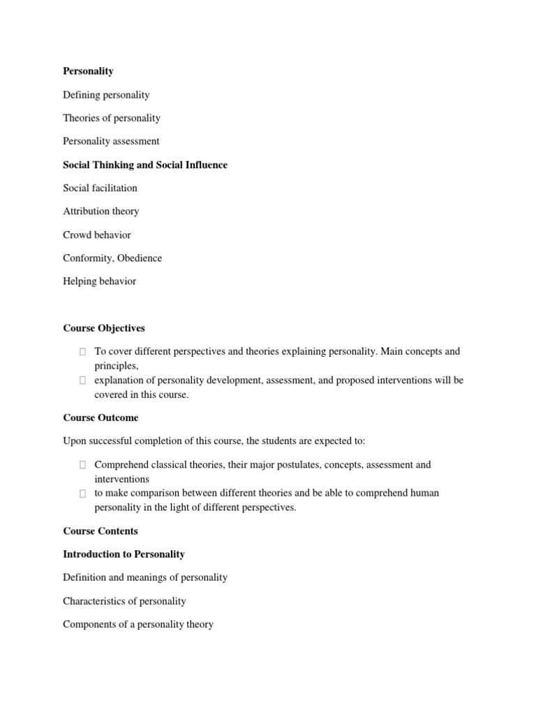 Outline For Personality Theories | PDF | Personality Psychology ...