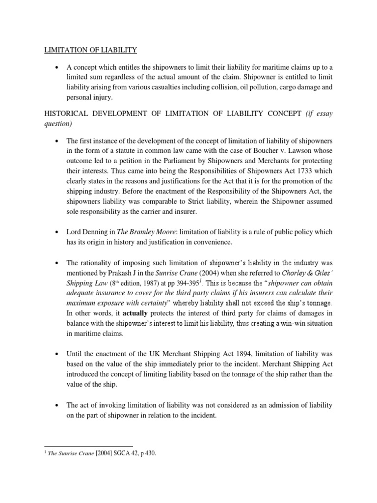 LIMITATION OF LIABILITY (Print) | PDF | Special Drawing Rights ...