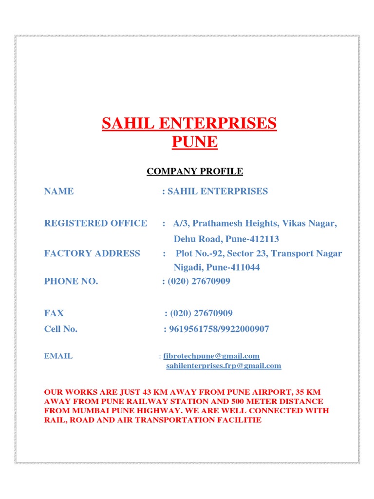 Company Profile Sample | PDF | Fibre Reinforced Plastic | Machines