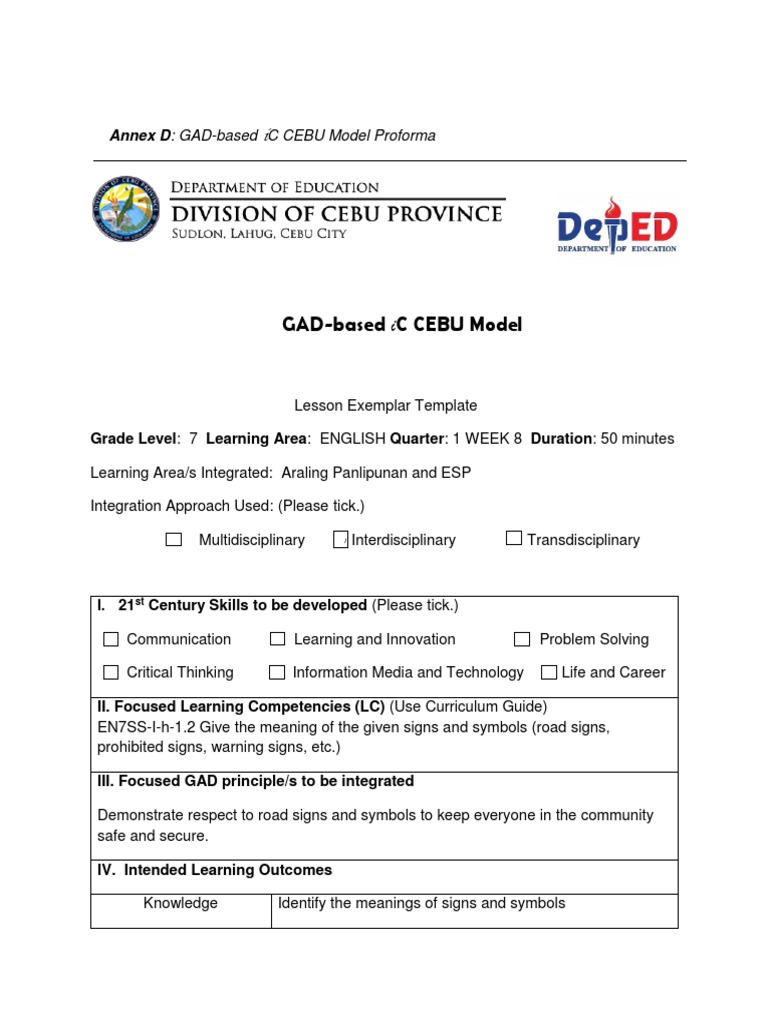Lesson Exemplar Template | PDF | Interdisciplinarity | Learning