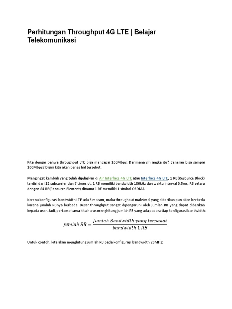 Rumus Perhitungan Throughput LTE | PDF | Komputer