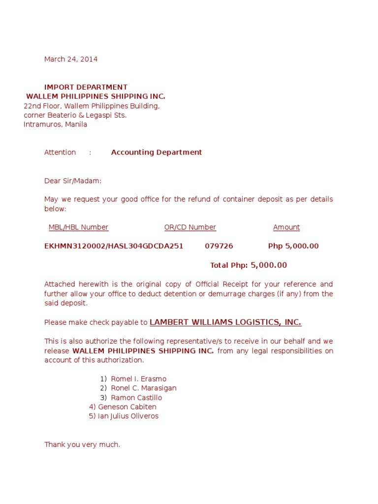 Container Deposit Refund Request | PDF | Law