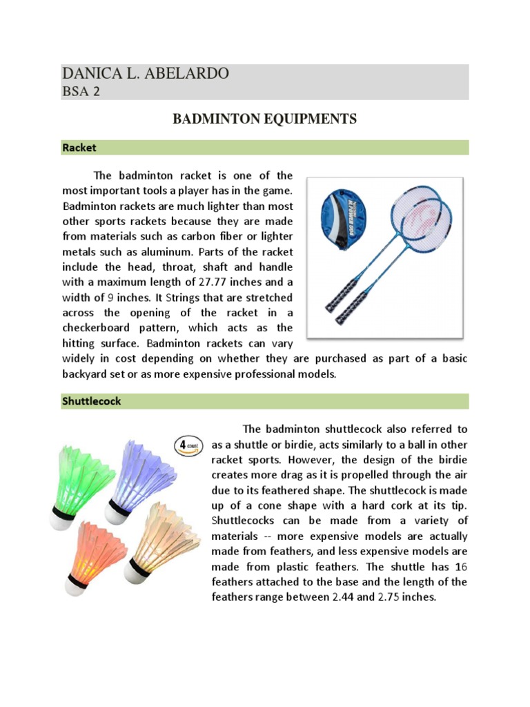 Badminton Equipment Overview and List | PDF | Sports | Nature