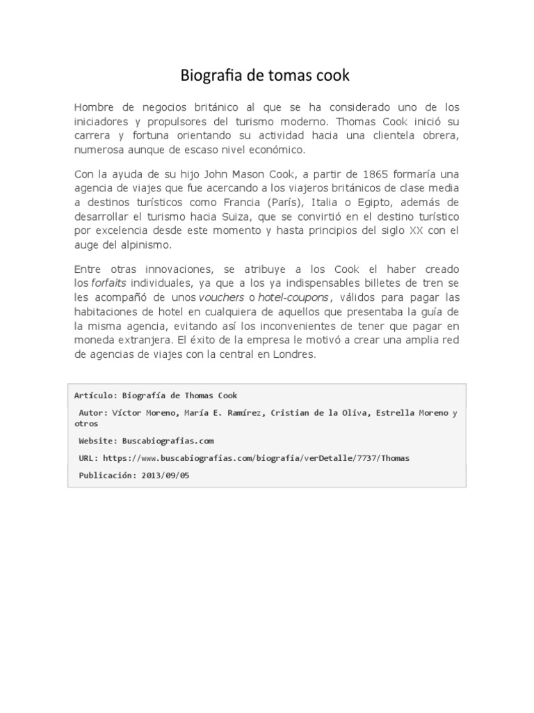 Biografia de Tomas Cook | PDF | Viajes y turismo