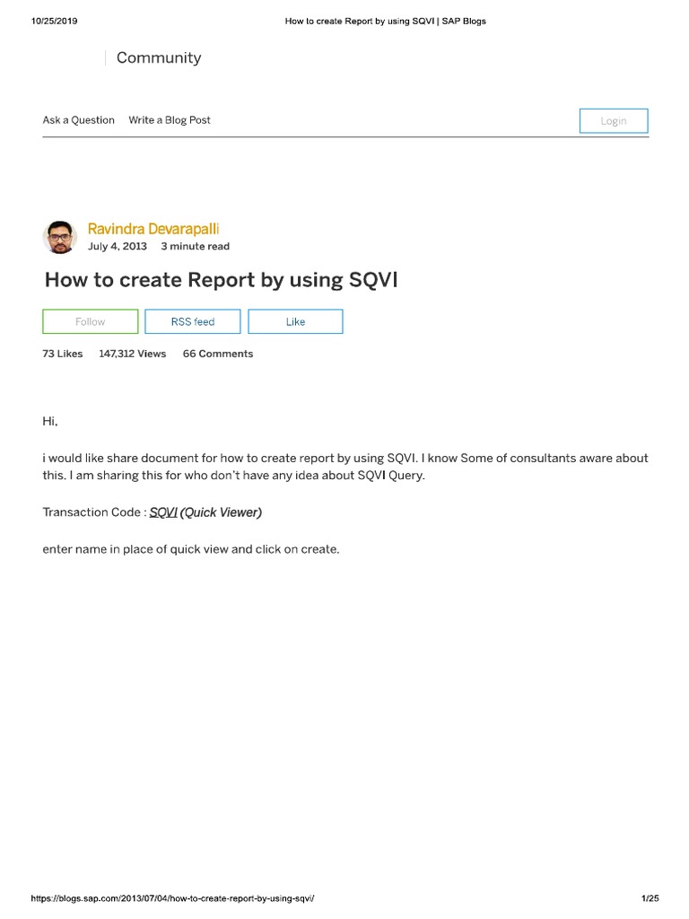 How To Create Report by Using SQVI | PDF
