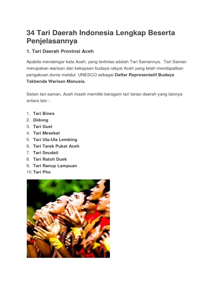 34 Tari Daerah Indonesia Lengkap Beserta Penjelasannya | PDF