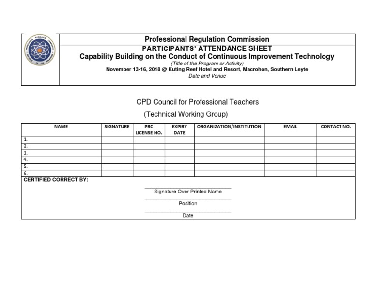 PRC Attendance Sheet for Teachers | PDF | Career & Growth | Business
