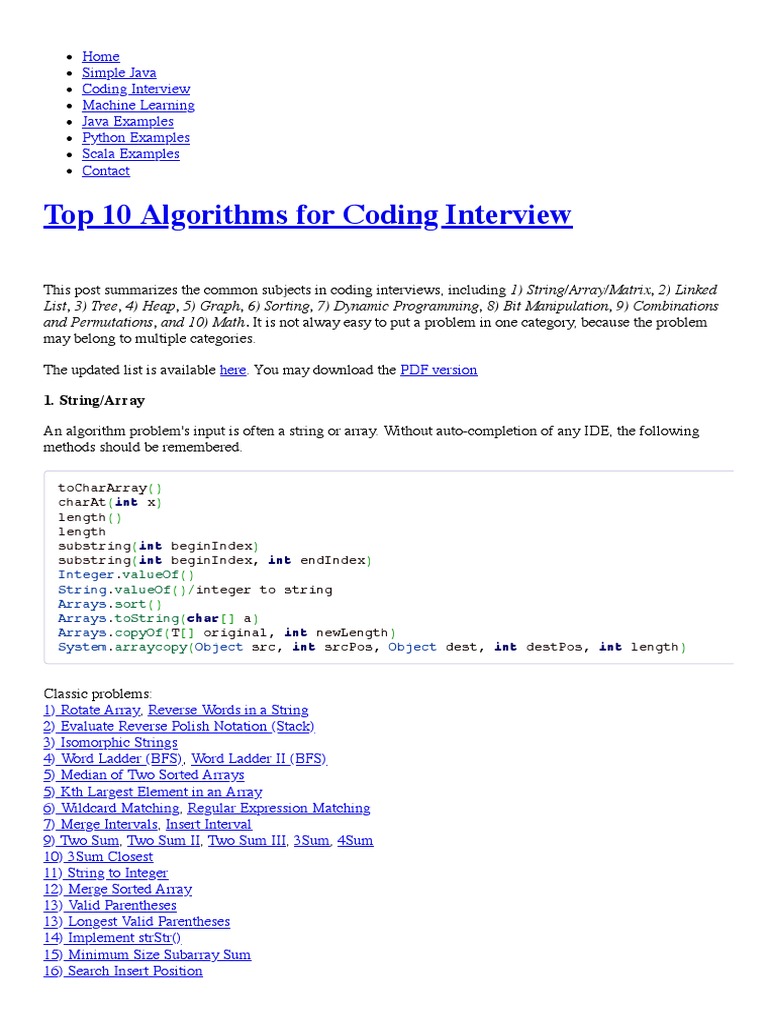 Top 10 Algorithms For Coding Interview PDF | PDF | String (Computer ...