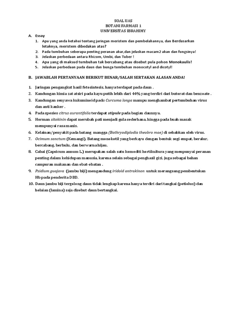 Uas Botani Farmasi 1 | PDF