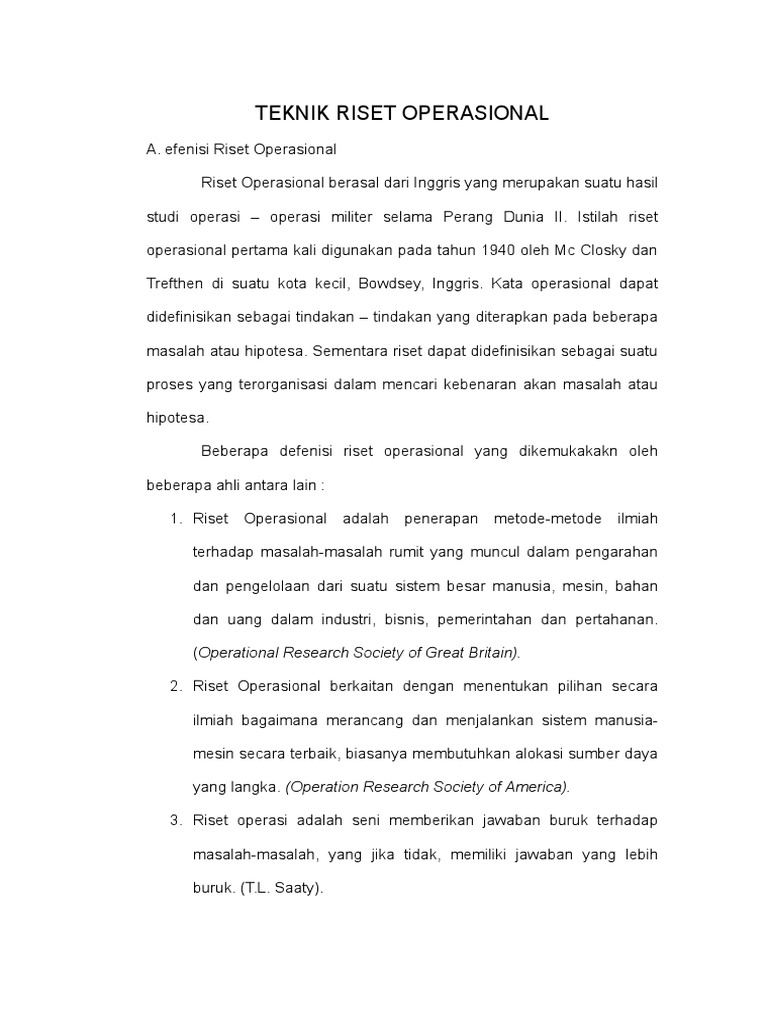 Teknik Riset Operasional Operational Research | PDF