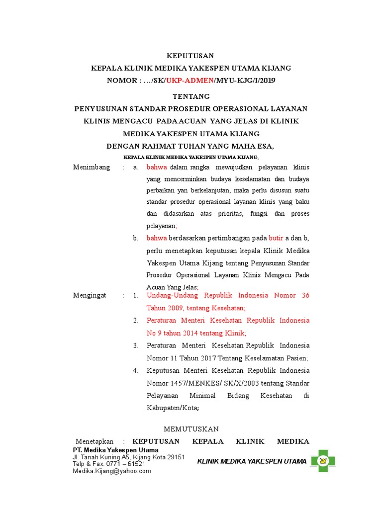 SOP Layanan Klinis Klinik Medika | PDF | Pengembangan Diri | Sains & Matematika