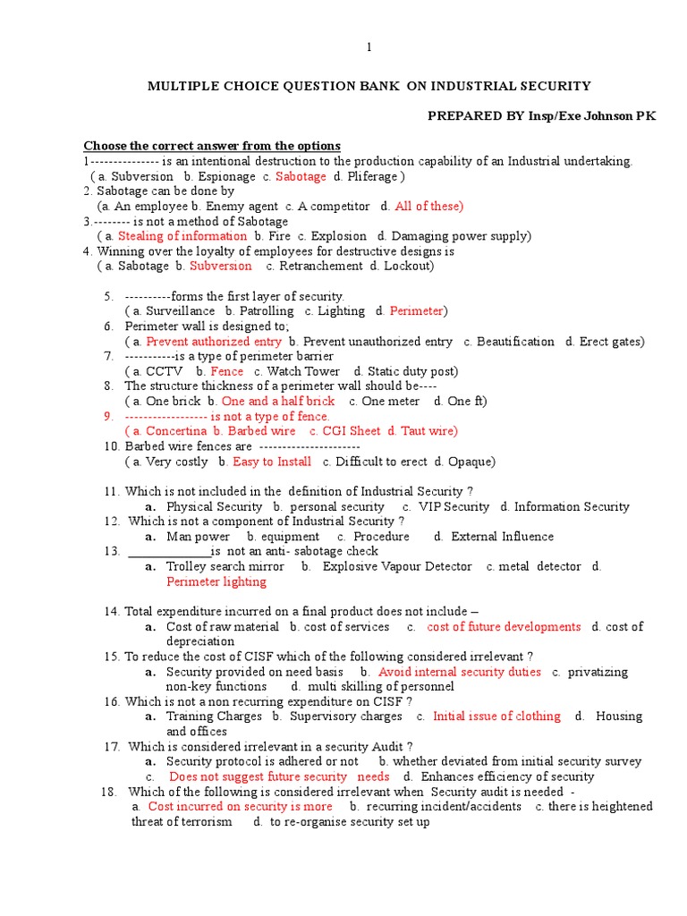 Multiple Choice Question Bank on Perimeter Security Features and Their Effectiveness | PDF ...