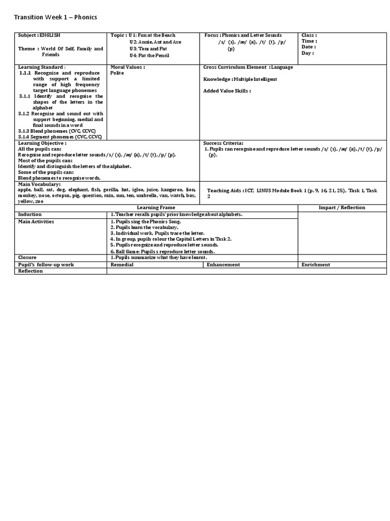 RPH - Transition Week 1 | PDF | Phonics | Alphabet