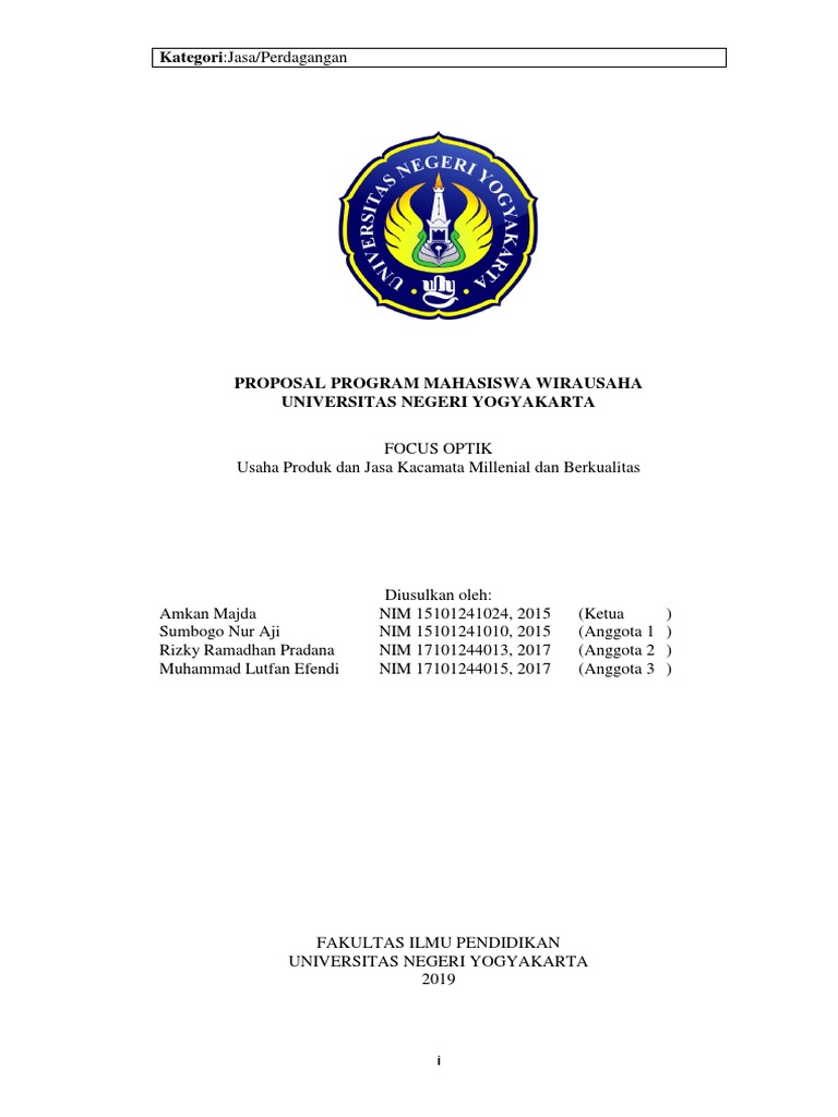 Template Proposal PMW UNY Tahun 2019 - Kemahasiswaan UNY-1 | PDF