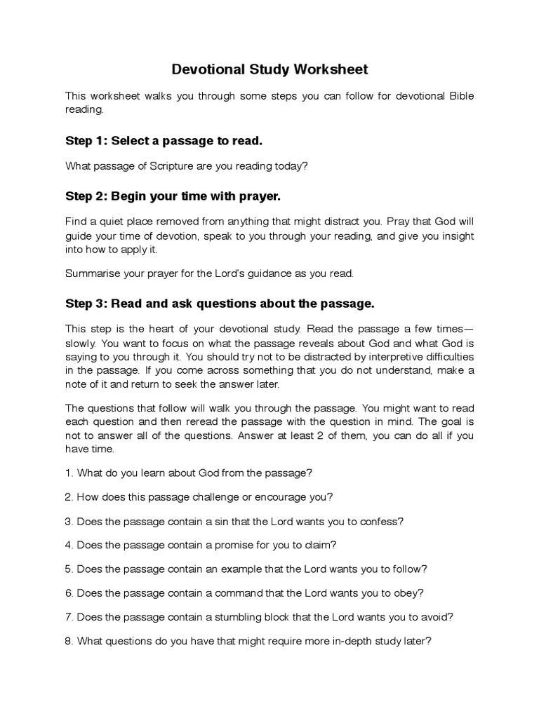 Devotional Study Worksheet | PDF | Prayer | God