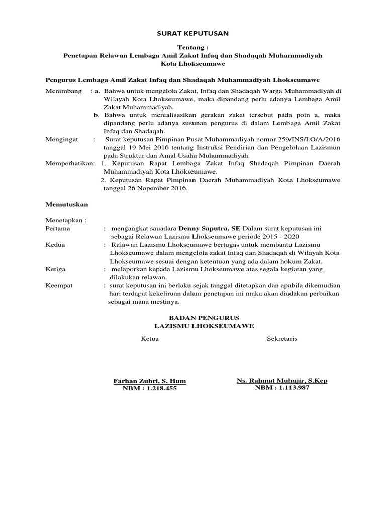 SURAT KEPUTUSAN Relawan | PDF