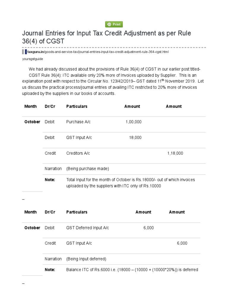 ITC Adjustment Journal Entries Guide | PDF | Debits And Credits | Value ...