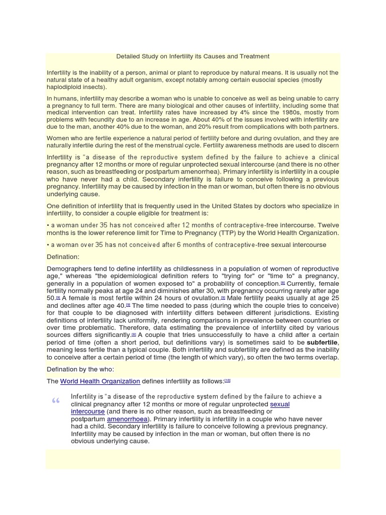 Detailed Study On Infertility Its Causes and Treatment | PDF ...
