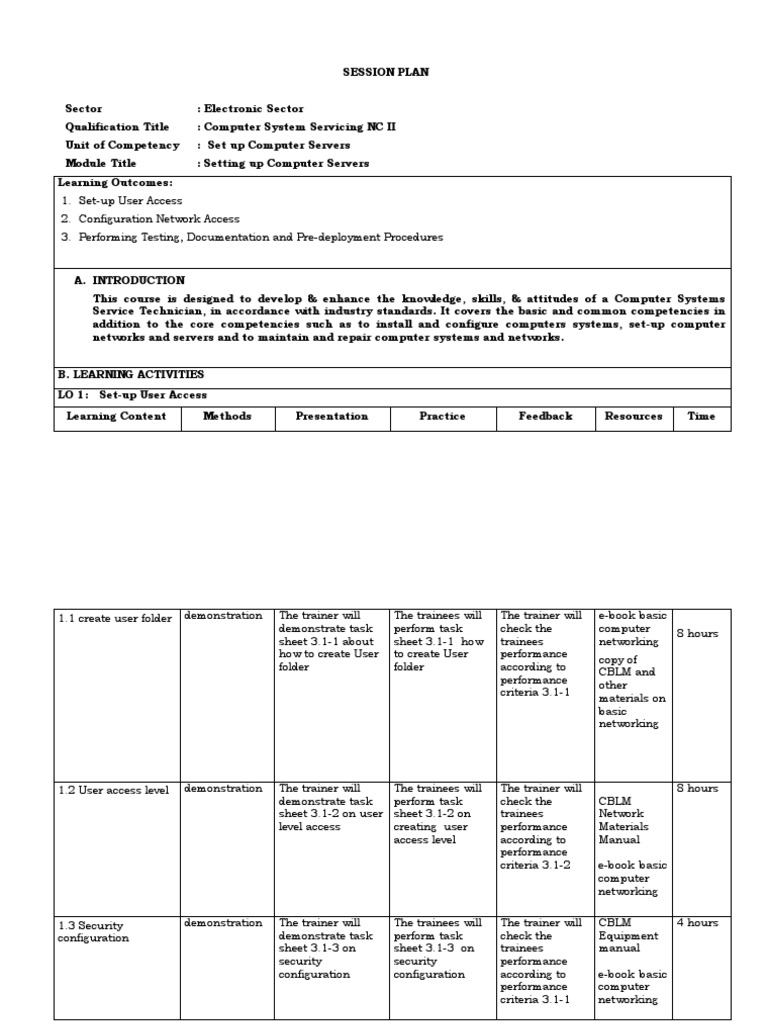 Setting up Computer Servers Session Plan | PDF | Computer Network | Server (Computing)