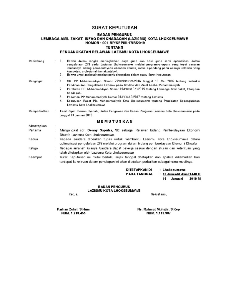 SK Pengangkatan Relawan | PDF