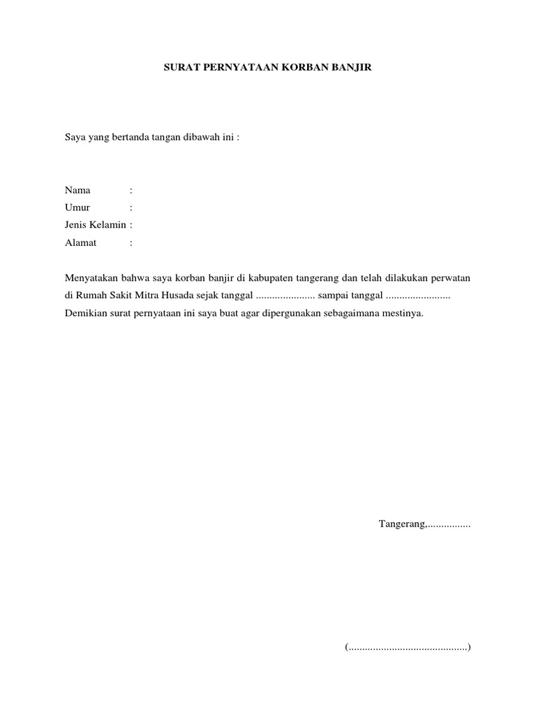 Surat Pernyataan Korban Banjir | PDF