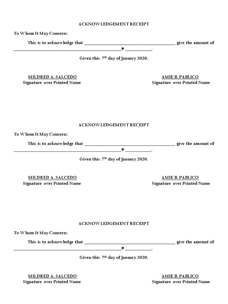 Acknowledgement Receipt | PDF | Business | Law