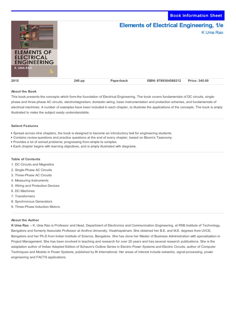 DR K Uma Rao | PDF | Electrical Engineering | Alternating Current