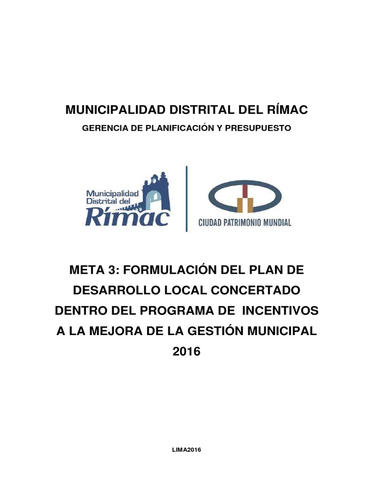 Plan de Desarrollo Rimac 2016 | PDF | Lima | Planificación