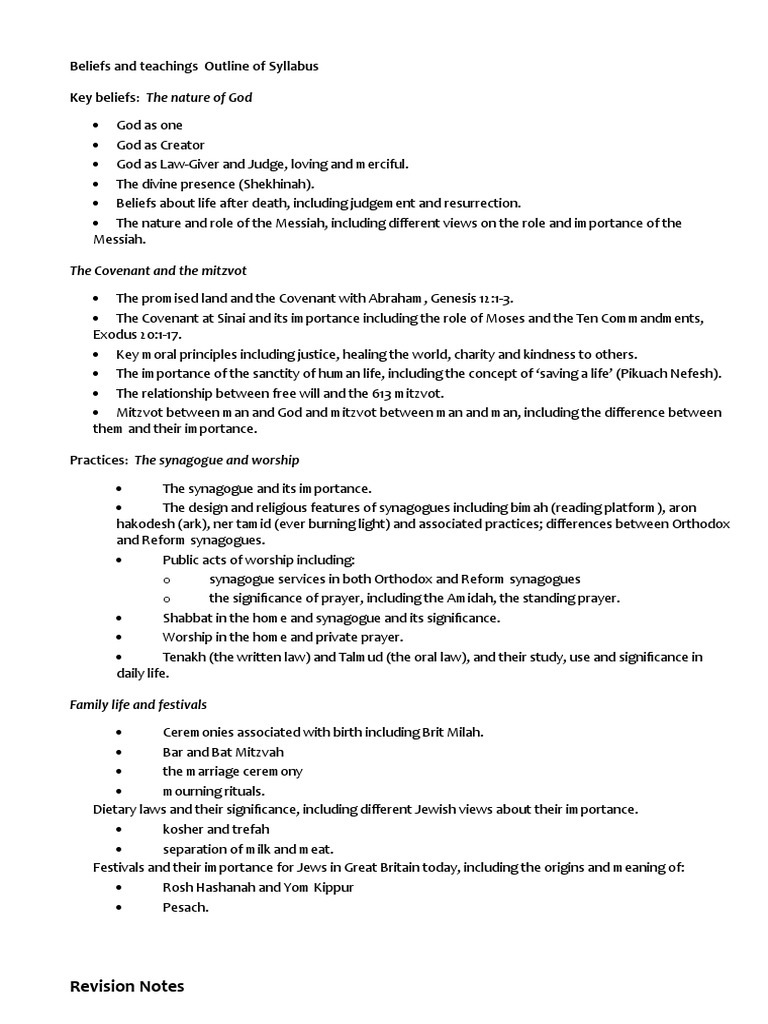 AQA Judaism Revision Notes | PDF | Yom Kippur | Shabbat