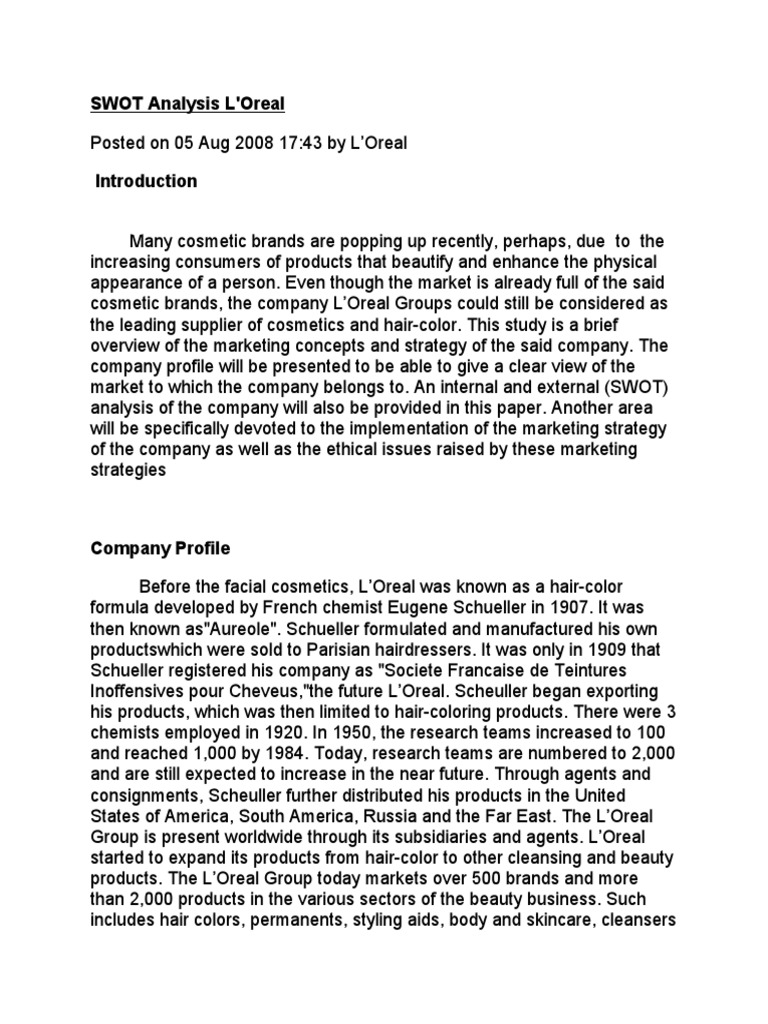 Swot Analysis Loreal | PDF | Cosmetics | Advertising