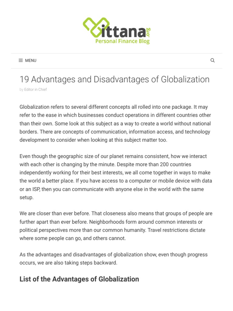 Advantages and Disadvantages of Globalization | PDF | Taxes | Employment Advantages and Disadvantages of Globalization | PDF | Taxes | Employment