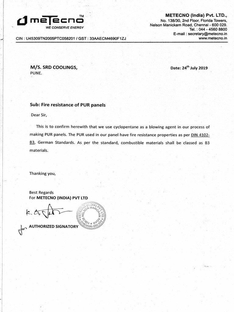 PUF Panel Test Certificate | PDF
