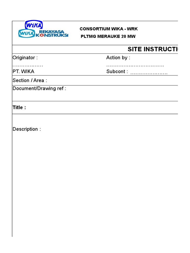 Form Ir Civil Proyek Pltmg Merauke 20 Mw Contoh Download Free Pdf