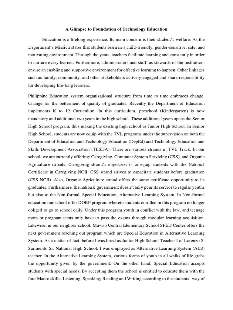 A Glimpse To Foundation of Technology Education | PDF | Schools ...