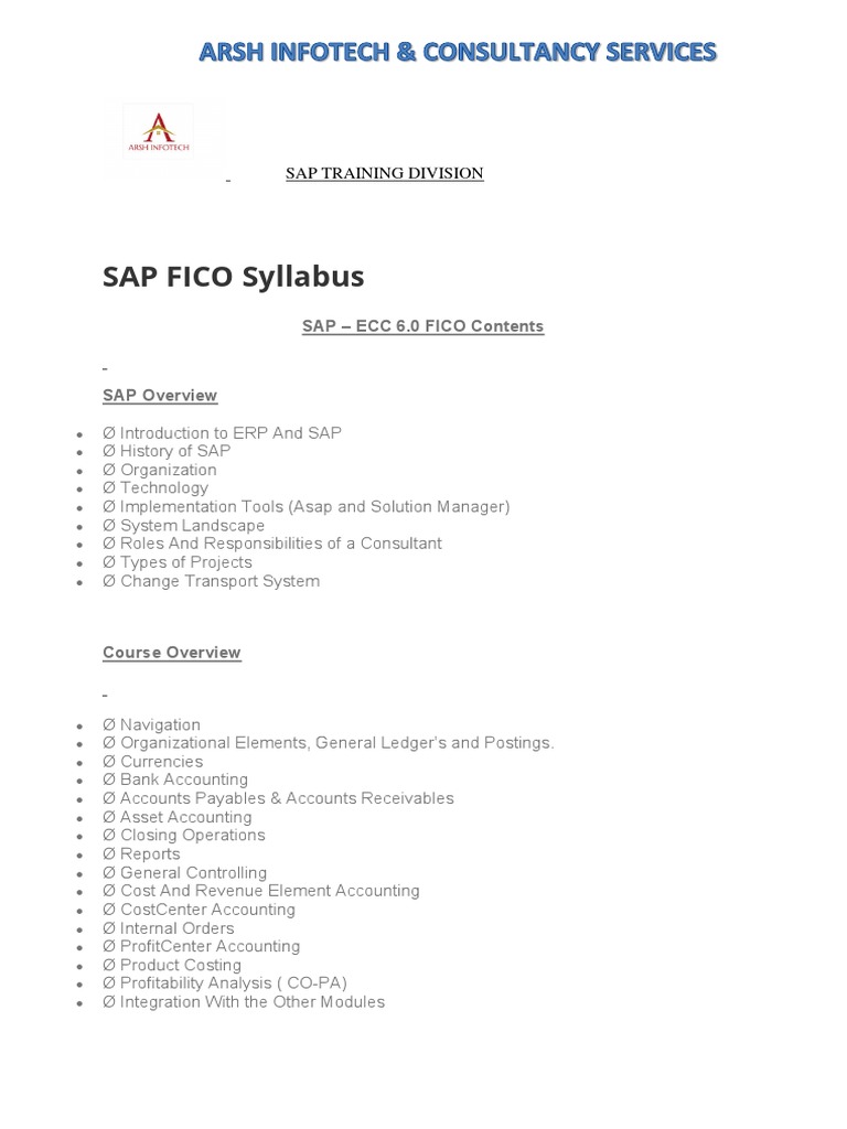 SAP FICO Syllabus PDF | PDF | Cheque | Payments