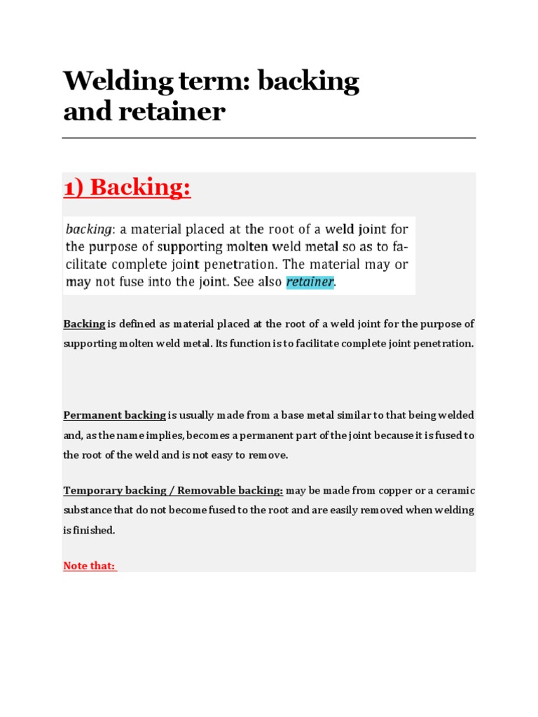 PART 39 Welding Term Backing and Retainer | PDF