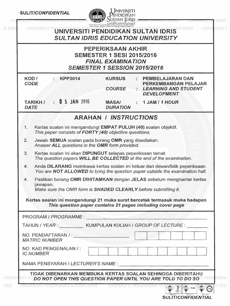 Jawapan KPP3014 Sem 1 PDF | PDF | Adolescence | Teachers